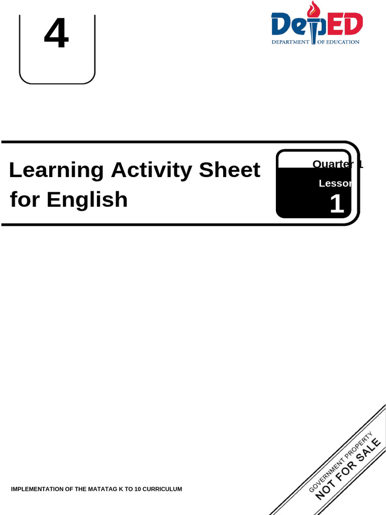 Q1 - WS - English 4 - Lesson 1 - Week 1 | PDF | Curriculum | Career ...
