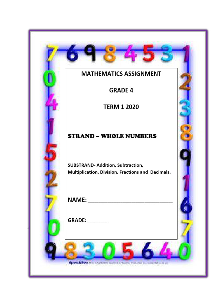Grade 4 - Mathematics Revision Assessment Term 1 2020 | PDF