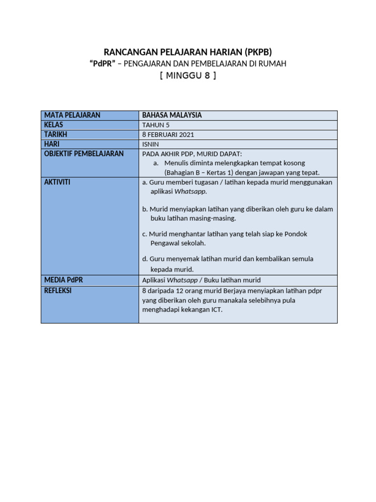 RPH BM Tahun 5 Minggu 8 | PDF