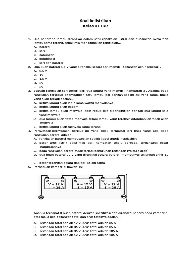 Soal Kelistrikan Kelas XI TKR. | PDF
