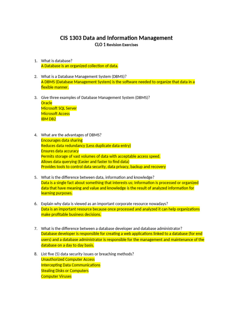 CLO1 - Revision Questions With Answers | PDF