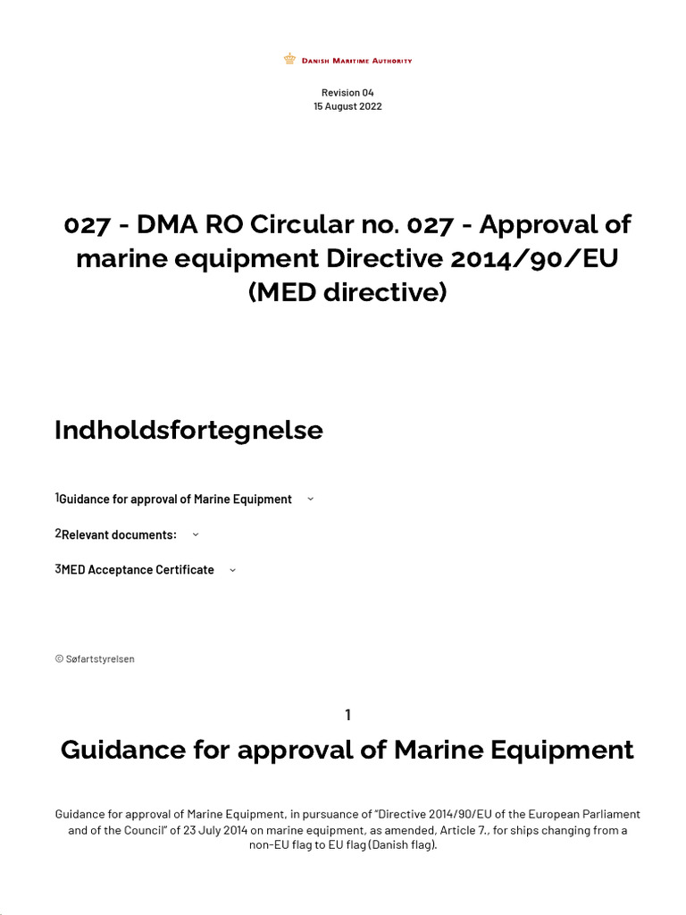 DMA 027 Version 04 - Approval of marine equipment (MED directive) | PDF