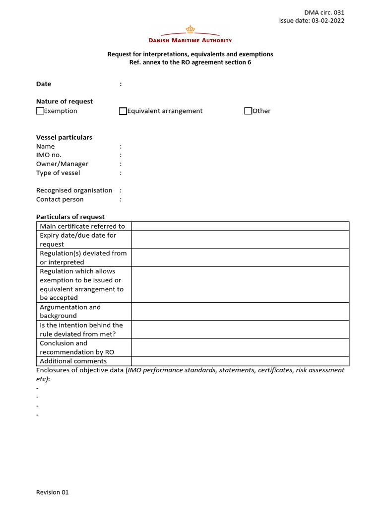 DMA 031 Request For Interpretations, Equivalents and Exemptions ...