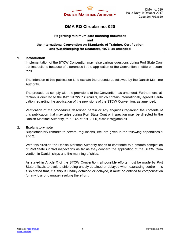 DMA 020 Ver 04 - Minimum Safe Manning Document and STCW | PDF