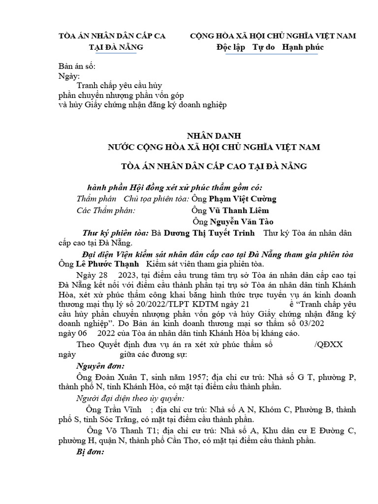 Ban An So 122023kdtmpt Ngay 2872023 Doan Xuan T Ct Pham Viet Cuong Pdf