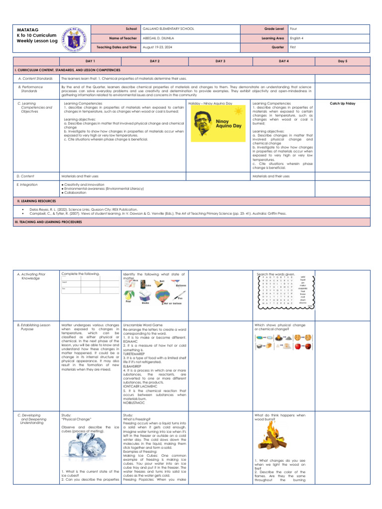 Science4 Q1 W4 DLL | PDF