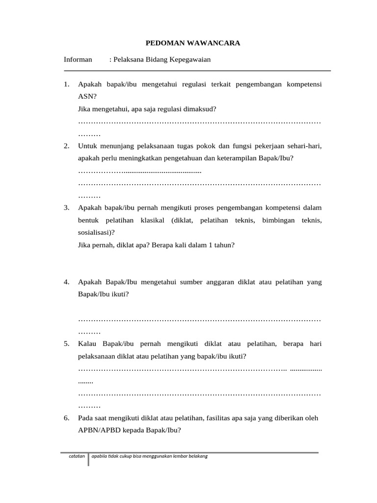 Contoh Pedoman Wawancara Metlit | PDF