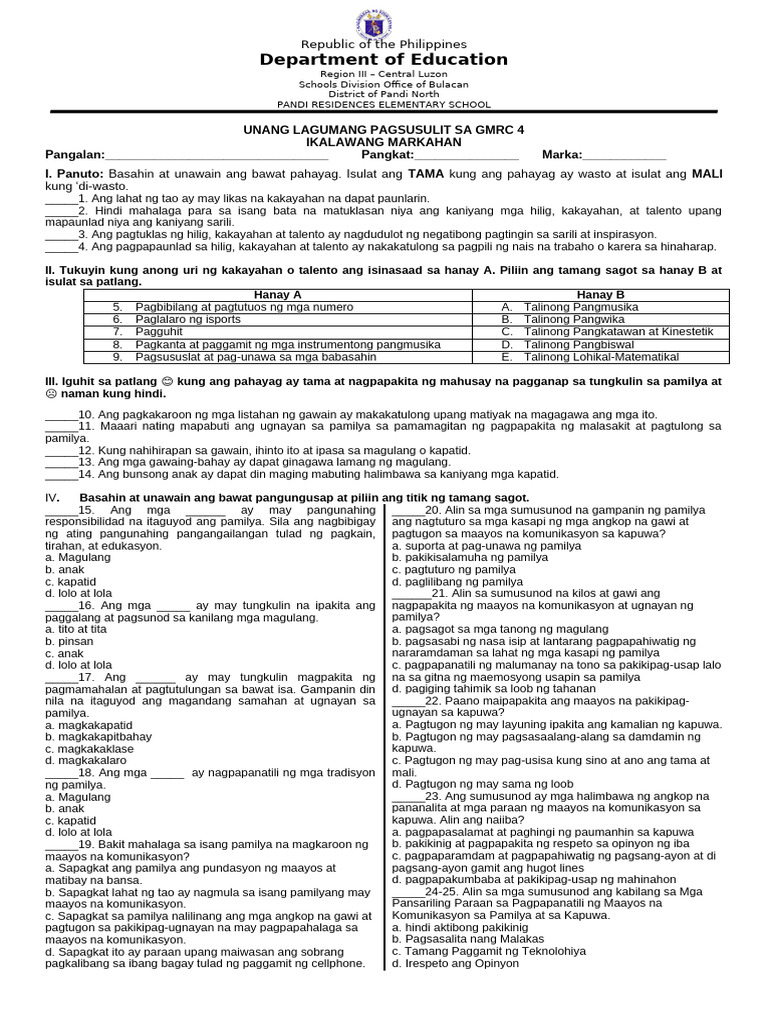 GMRC Q2 S1 | PDF