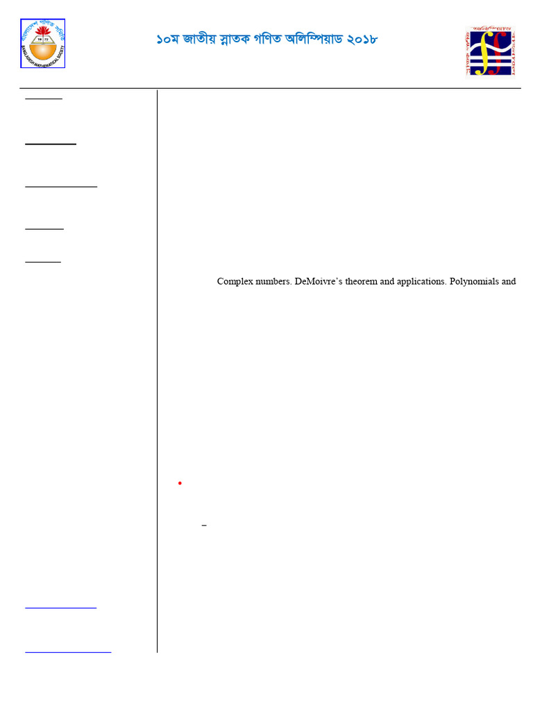 Modality and Syllabus of NUMO 2018 | PDF | Vector Space | Equations