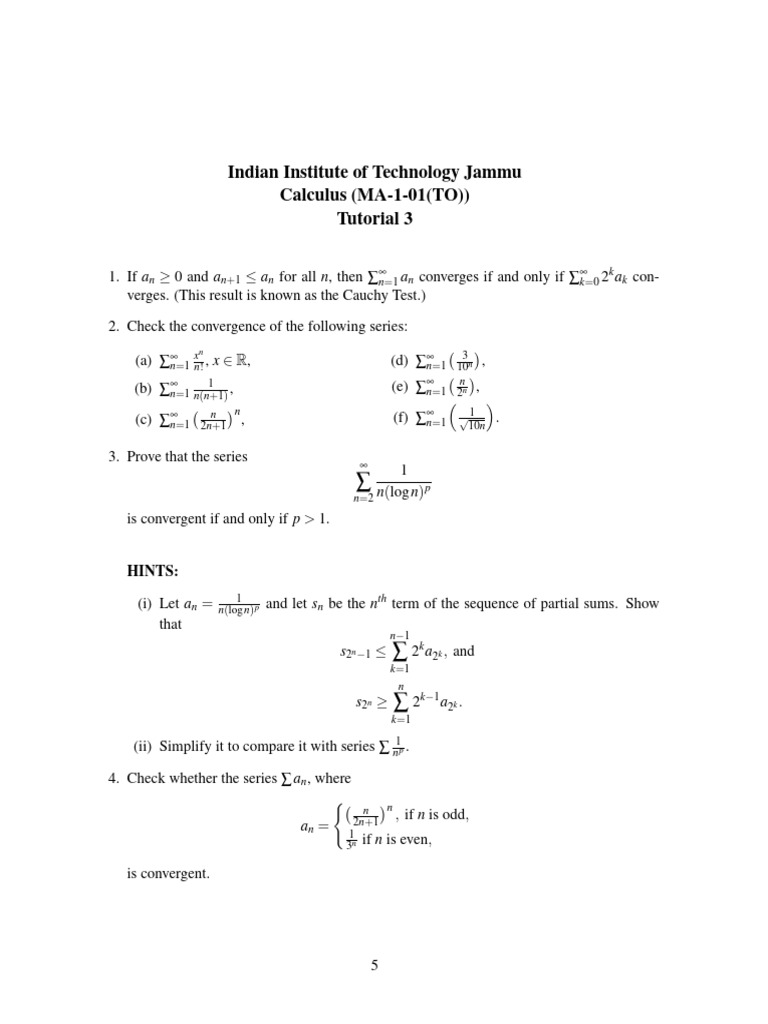 MA101_Calculus_Tutorial_Sheets 3 | PDF