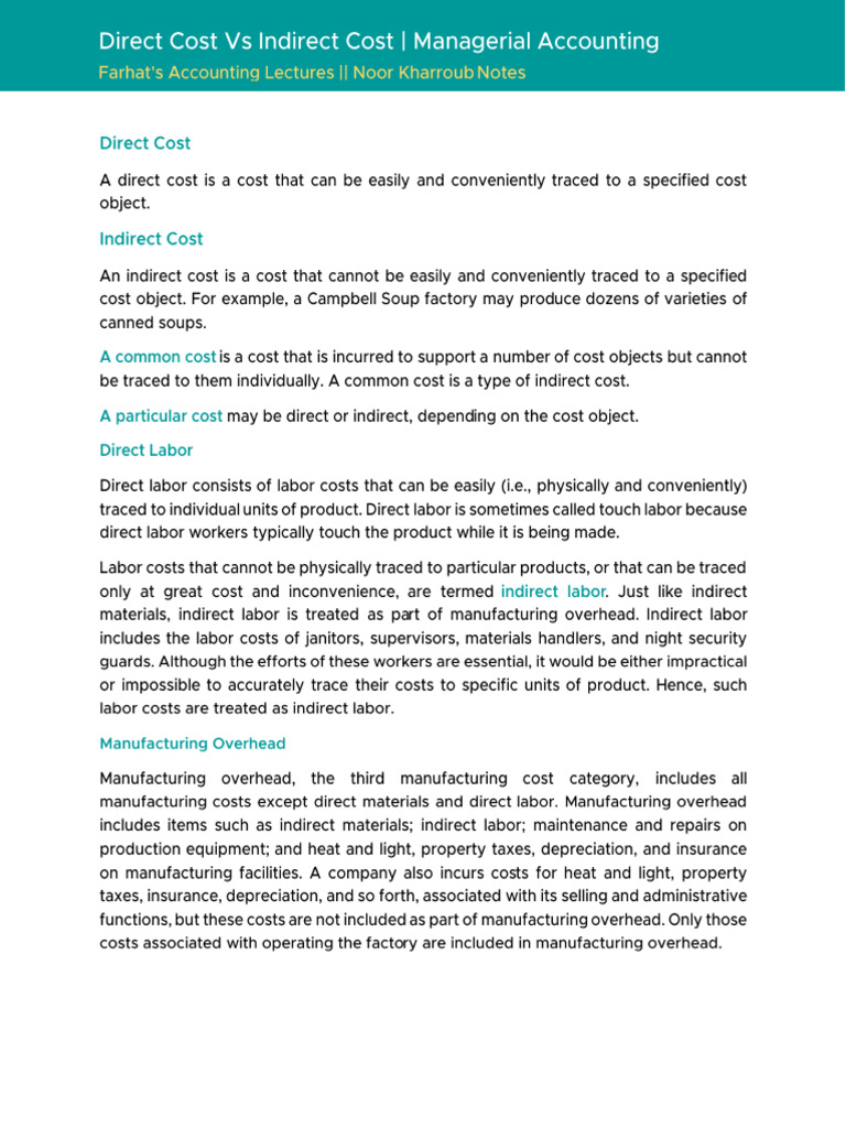 Direct Cost Vs Indirect Cost - Managerial Accounting | PDF Direct Cost Vs Indirect Cost - Managerial Accounting | PDF