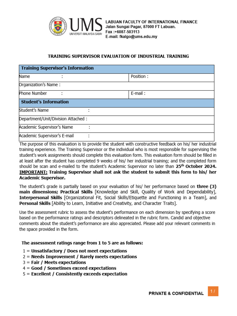 Training Evaluation Supervisor SEM 2 20232024 New | PDF