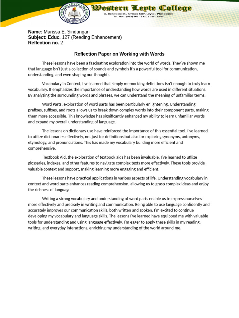 Reflection No. 2 Educ 127 | PDF