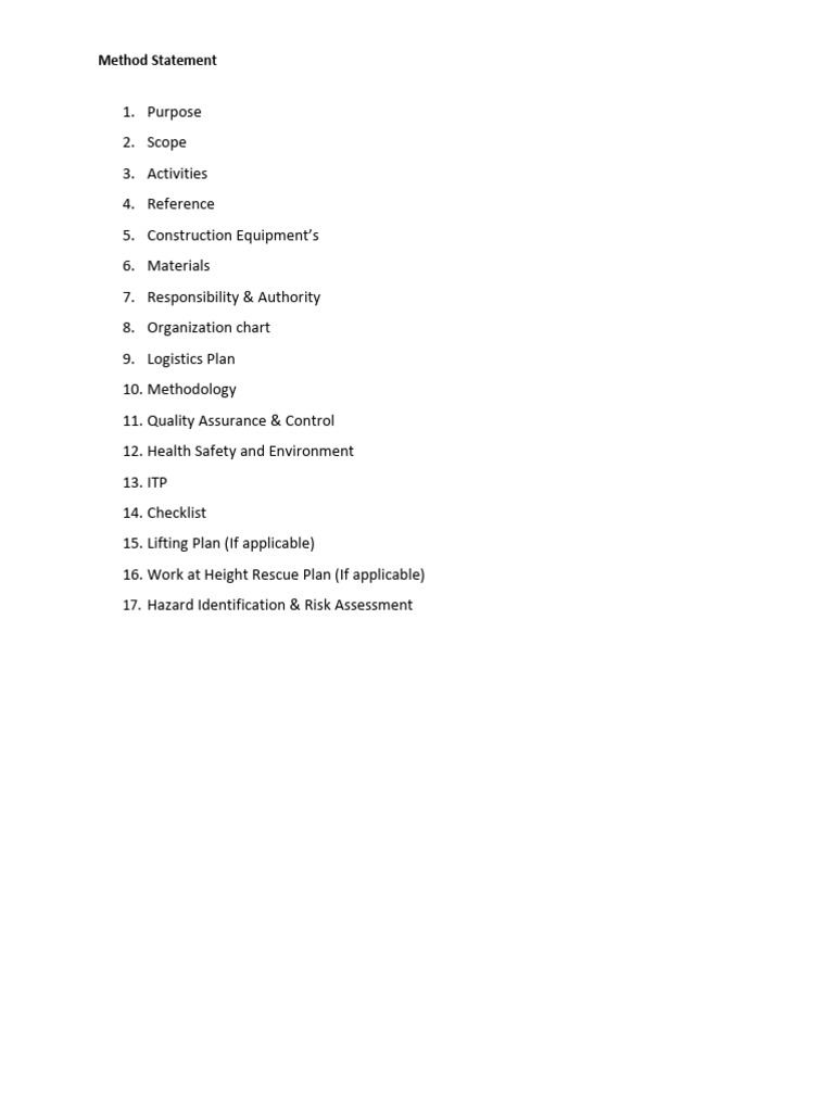 Method Statement Contents | PDF