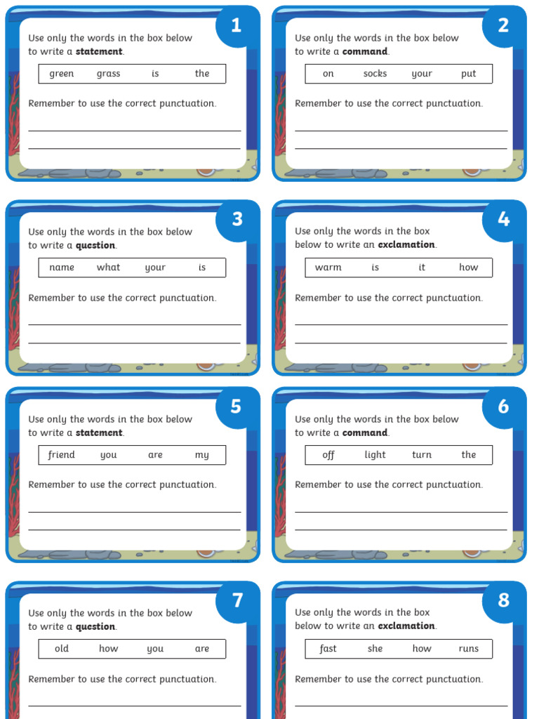 Write A Sentence Activity Cards | PDF
