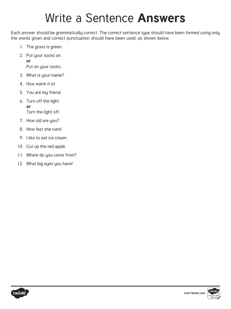 Write A Sentence Answers | PDF