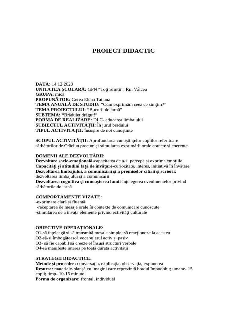 Lectura Dupa Imagini Proiect Didactic (1 | PDF