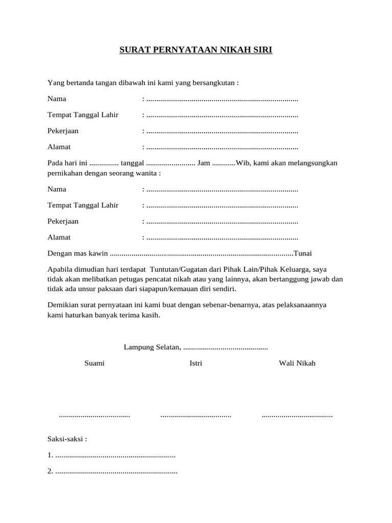 Surat Pernyataan Nikah Siri | PDF