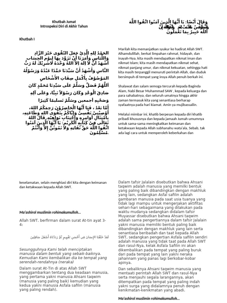 Khutbah Jumat at Tin 3-4 | PDF | Islamic Ethics | Semitic Words And Phrases