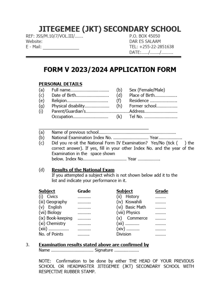 Form V Application for Jitegemee School | PDF | Teaching Methods ...
