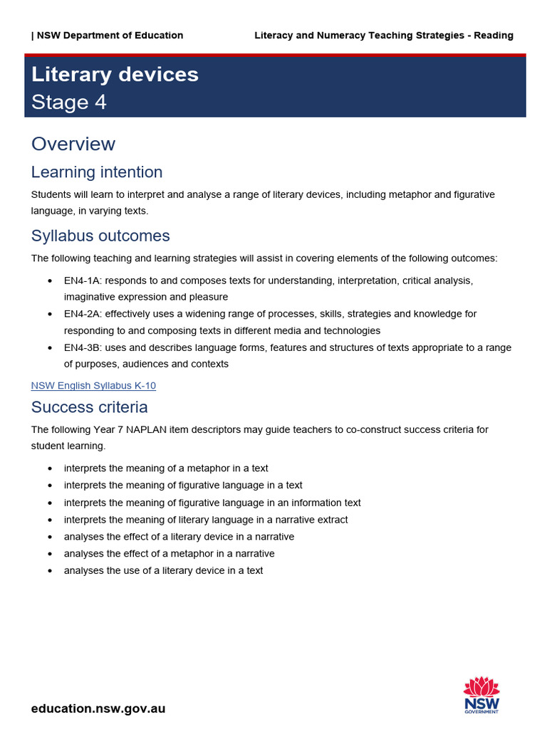 s4 Reading Literary Devices | PDF