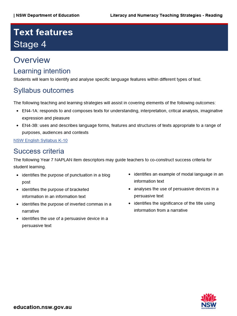 s4 Reading Text Features | PDF