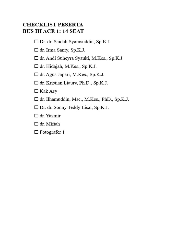 Checklist Bus | PDF | Self-Improvement | Wellness