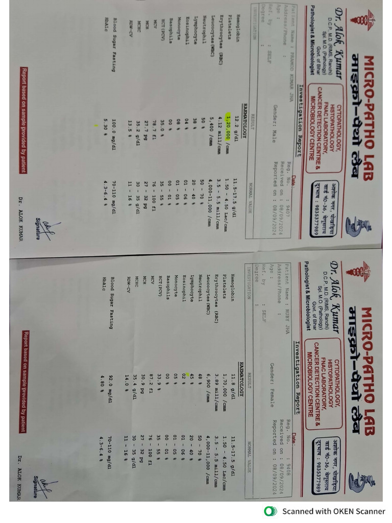 Patho Lab Blood Test 8 .9.24 | PDF