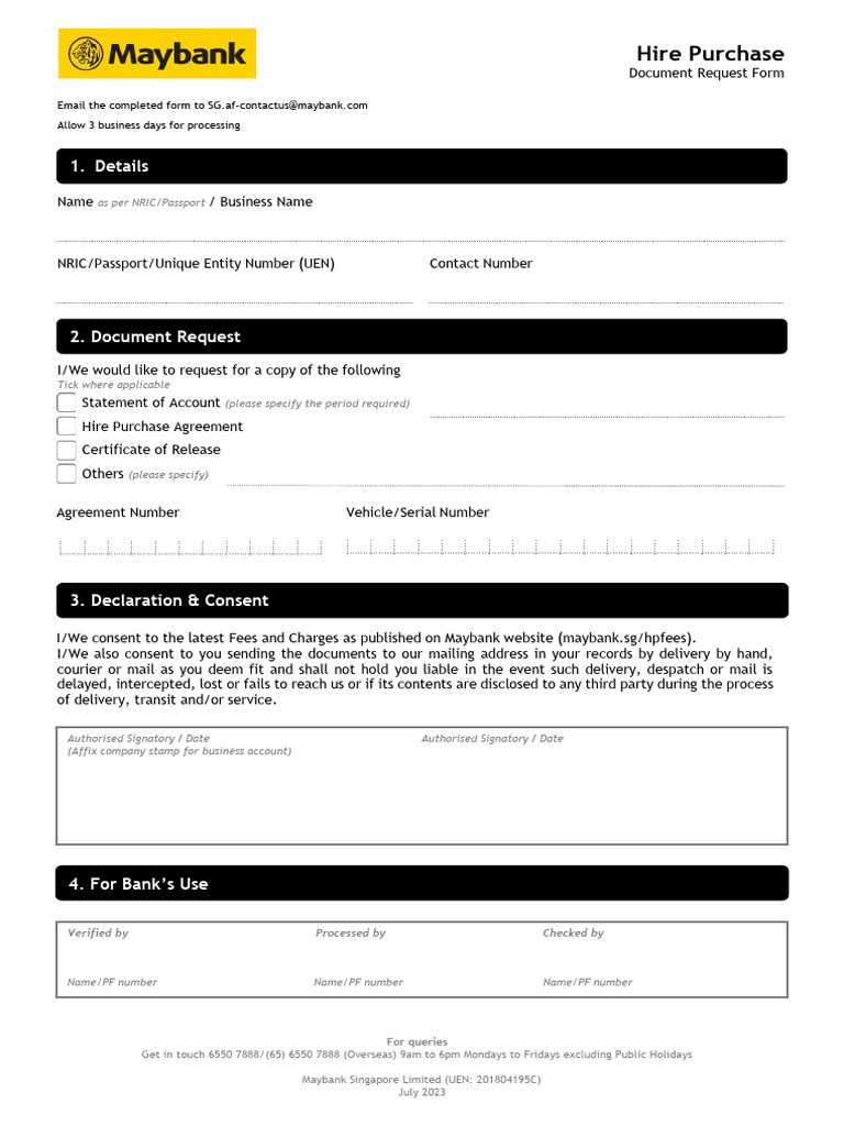 Hire Purchase Documents Request Form | PDF