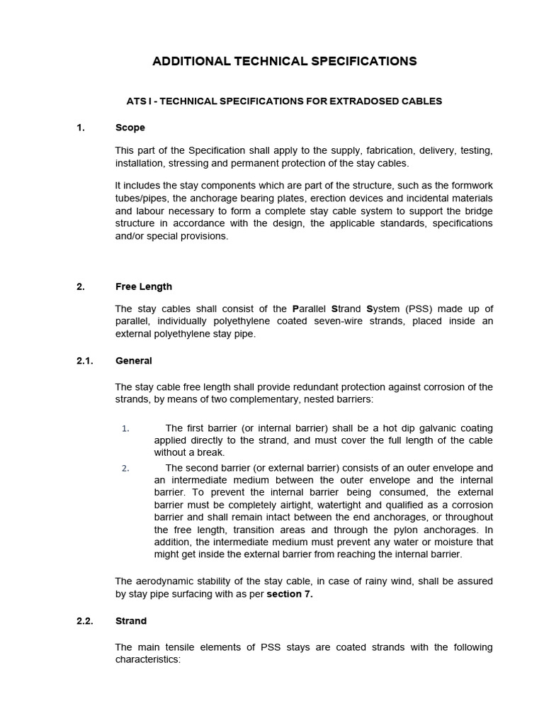 Technical Specs for Stay Cables | PDF | Strength Of Materials | Home ...