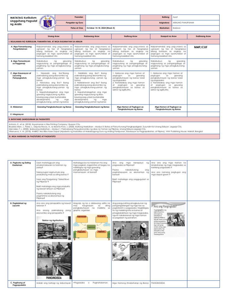 MATATAG Kurikulum Lingguhang Pagsulat NG Aralin: Nmp/Cuf | PDF