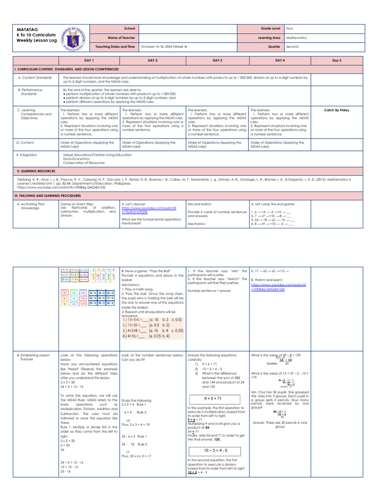 Math4 Q2 W4 DLL 1 | PDF