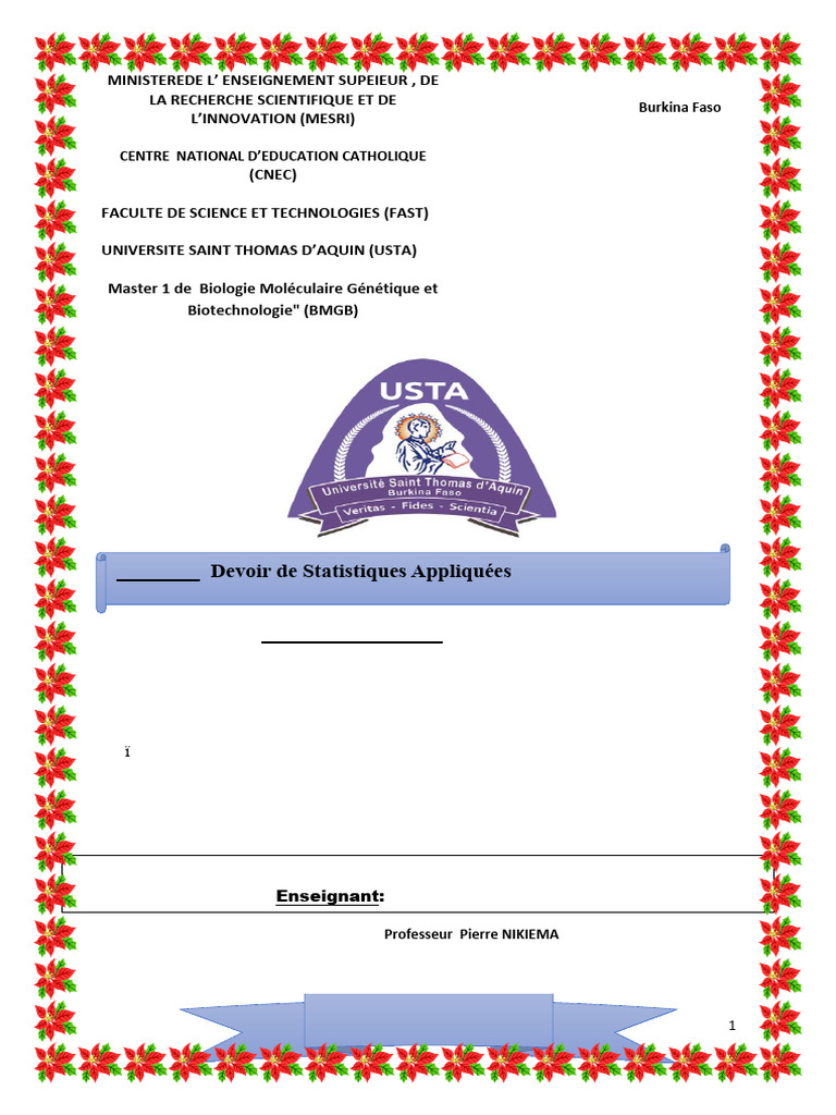 Groupe 3 Devoir de Statistique Appliquée | PDF