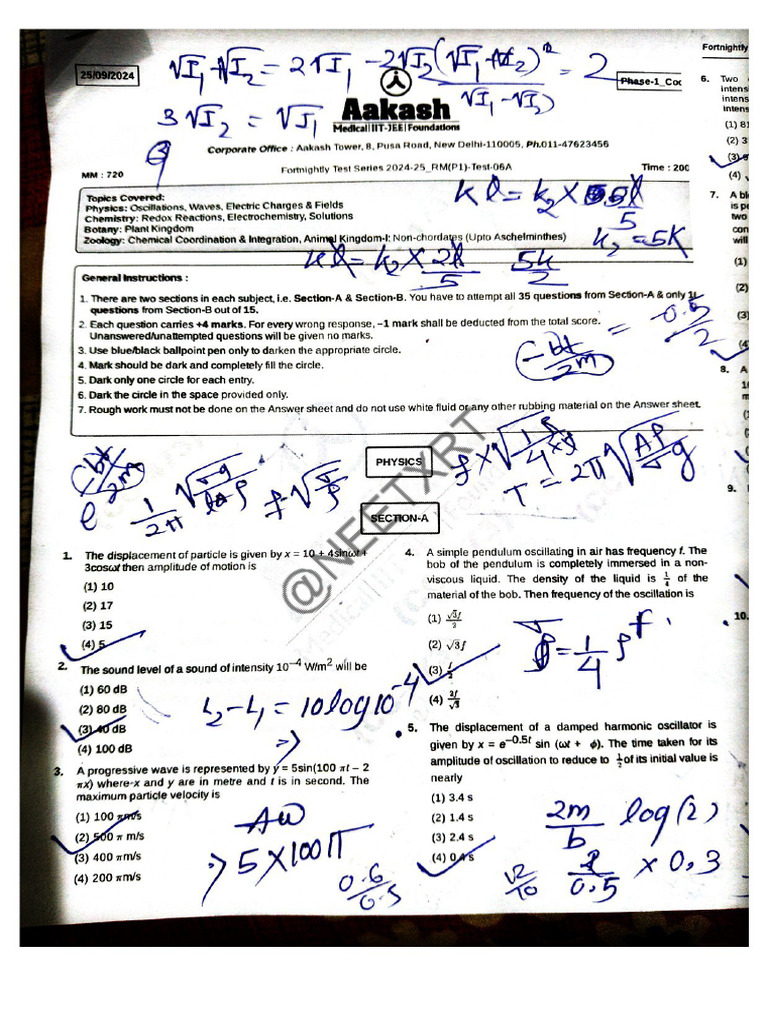 FT 06 Phase 01 RM Question Paper by @neetxrt | PDF