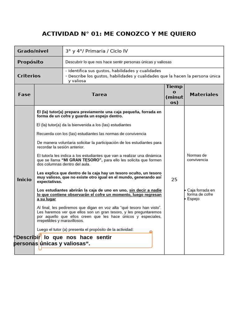 Actividad 1. Me Conozco y Me Quiero | PDF