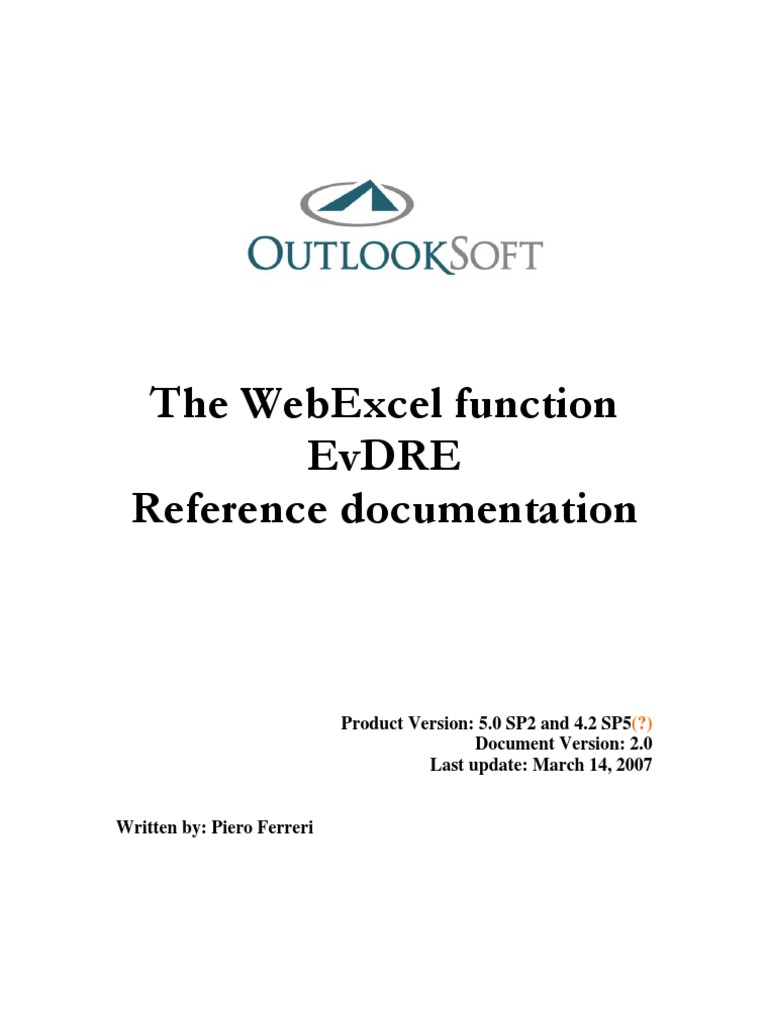 Outlook Soft 5 0 SP2 EvDRE Reference Documentation | PDF | Microsoft Excel | Parameter (Computer ...