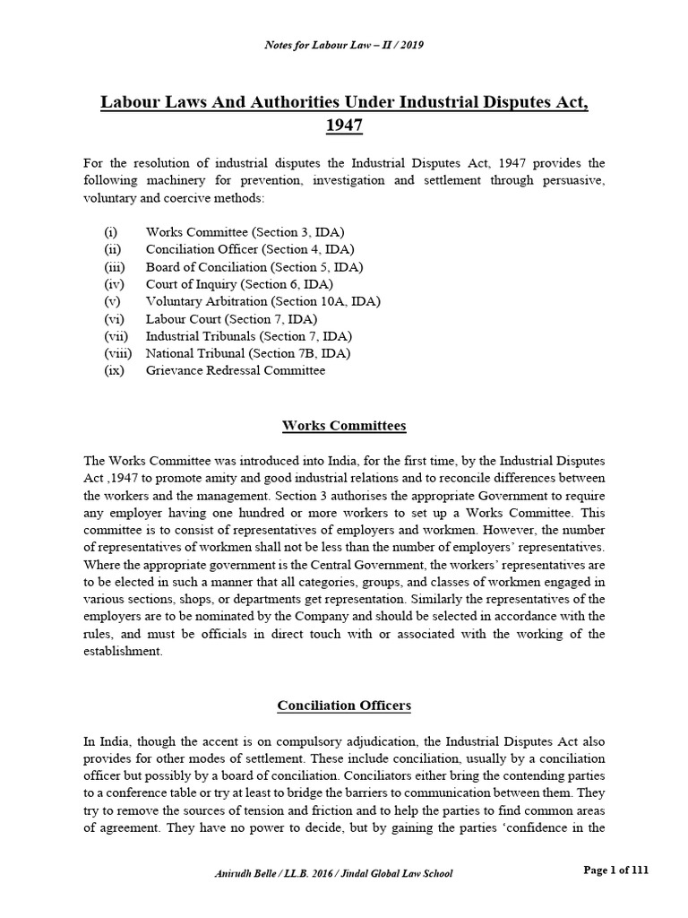03 Labour Law 2 - Notes - Anirudh Belle | PDF