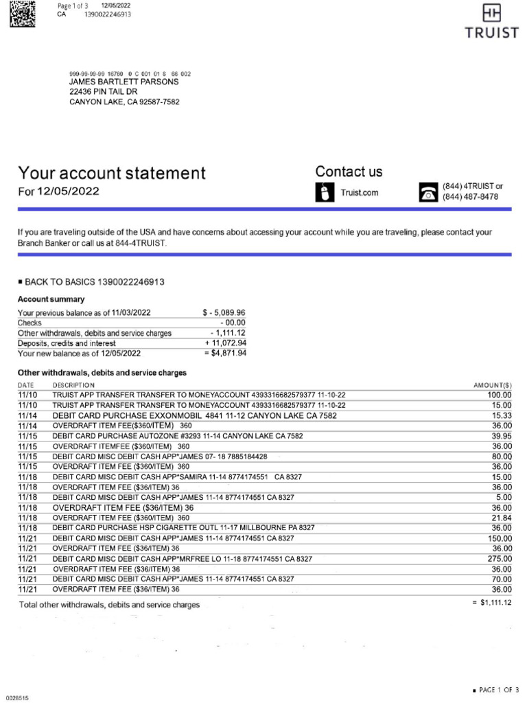 December, 2022 TRUIST Bank Statment | PDF | Banking | Financial Services