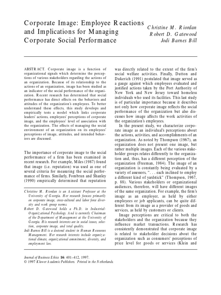 Examining the Impact of Corporate Image on Employee Attitudes and ...