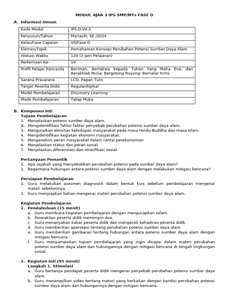 Ips SMP Kelas Vii - Modul Ajar 3.2 (Bab 3) | PDF