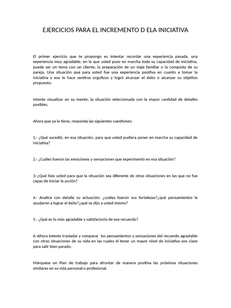 Ejercicios para El Incremento D Ela Iniciativa | PDF