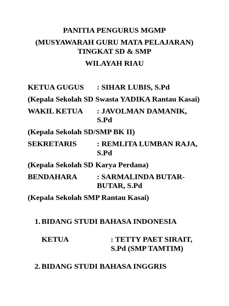 Panitia Pengurus MGMP | PDF