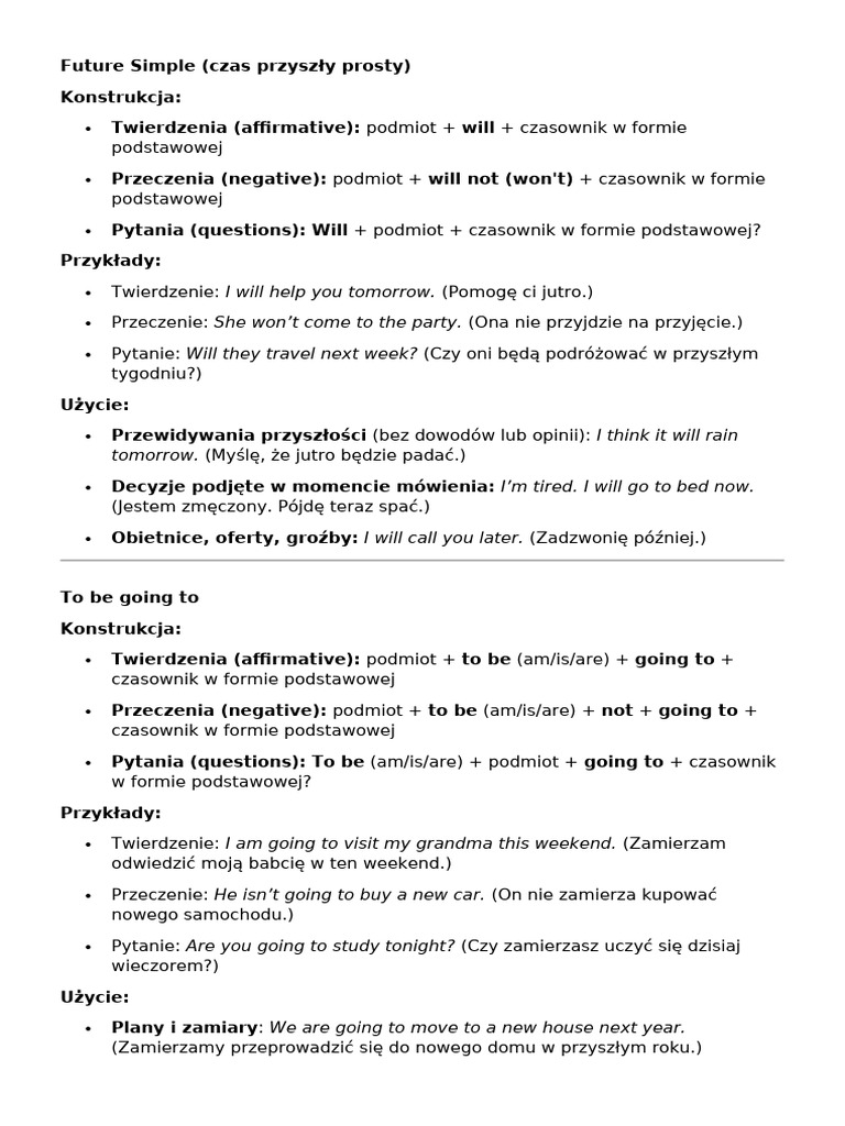 Future Simple Will To Be Going To | PDF
