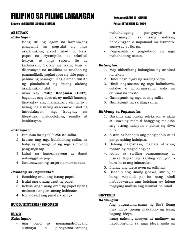 Filipino Sa Piling Larangan | PDF