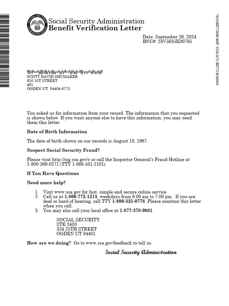 Benefit Verification Letter | PDF