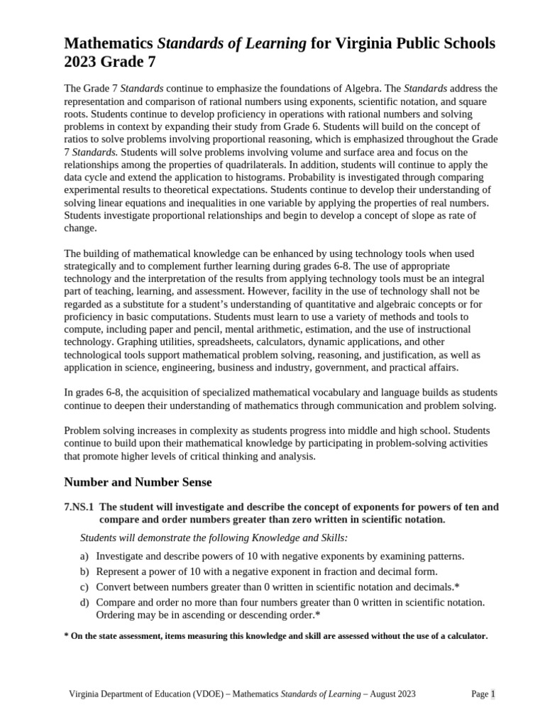 7 2023 Approved Math SOL | PDF