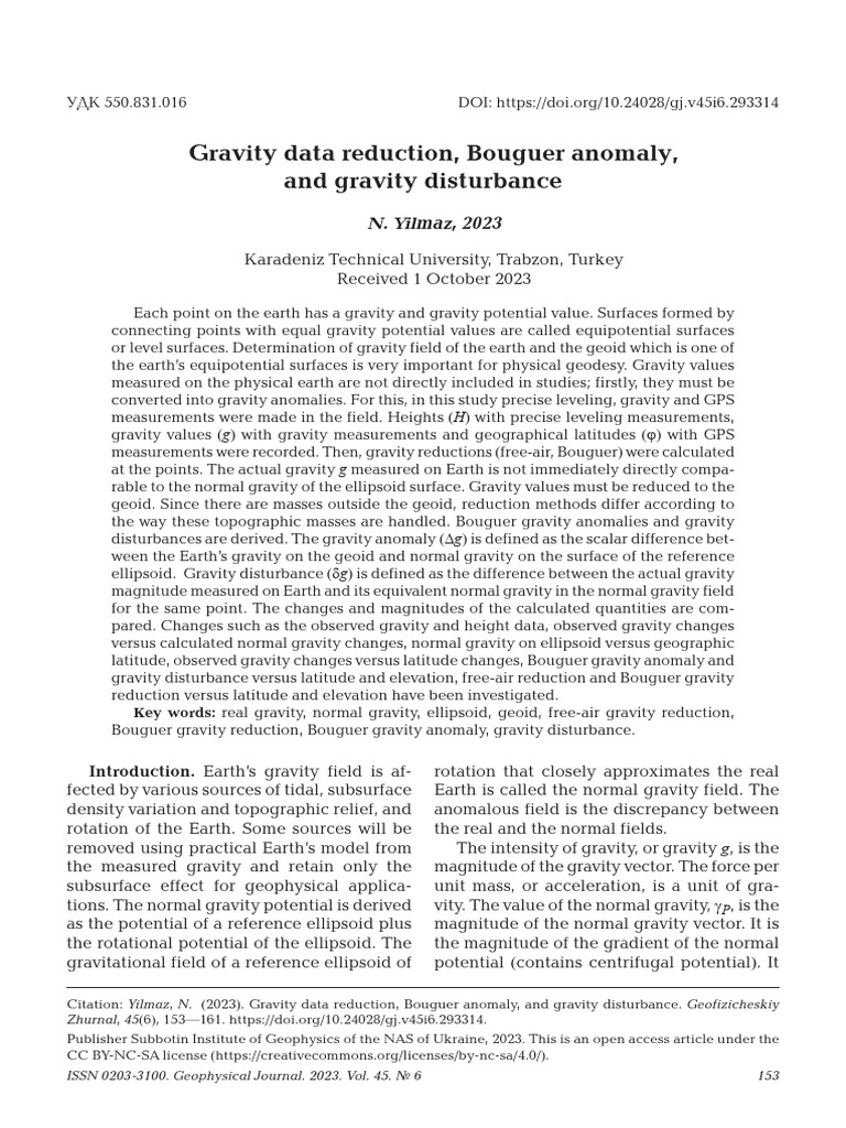 Gravity Data Reduction Bouguer Anomaly and Gravity | PDF