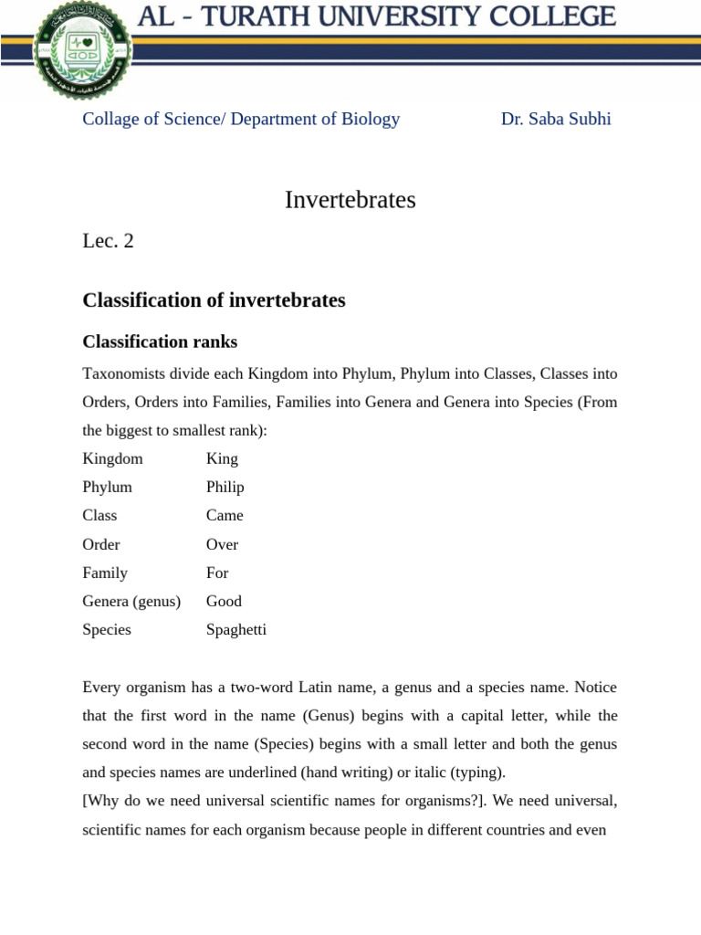 Invertebrates Lec.2 | PDF