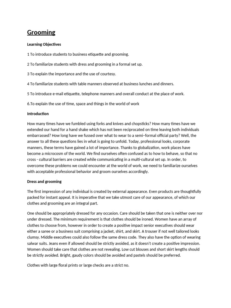 Basic Grooming | PDF