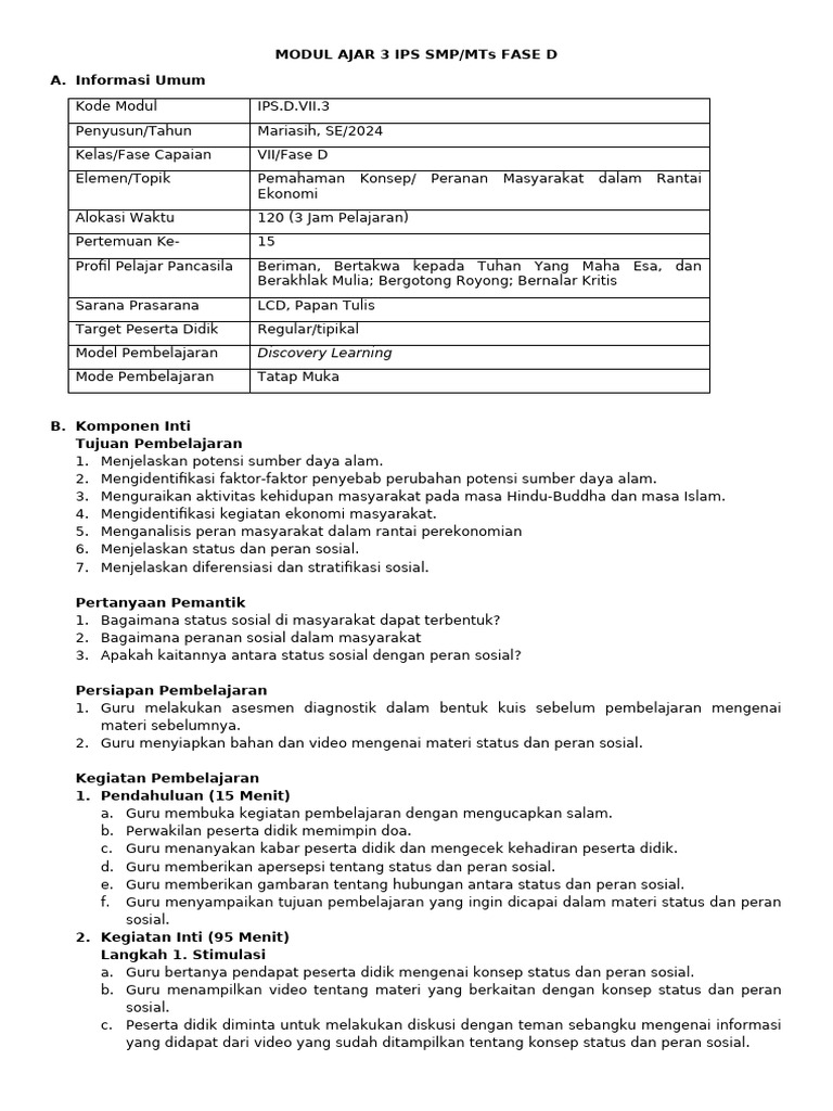 Ips SMP Kelas Vii - Modul Ajar 3.7 (Bab 3) | PDF
